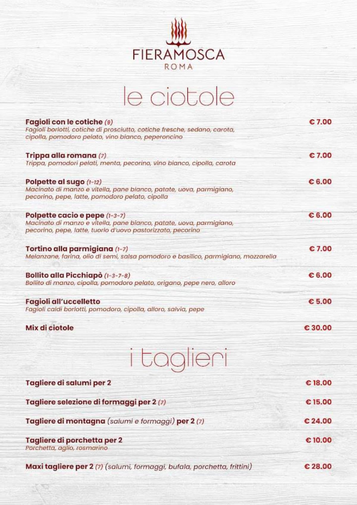 Menù completo e carta 2024 - Fieramosca Roma a Roma | TheFork