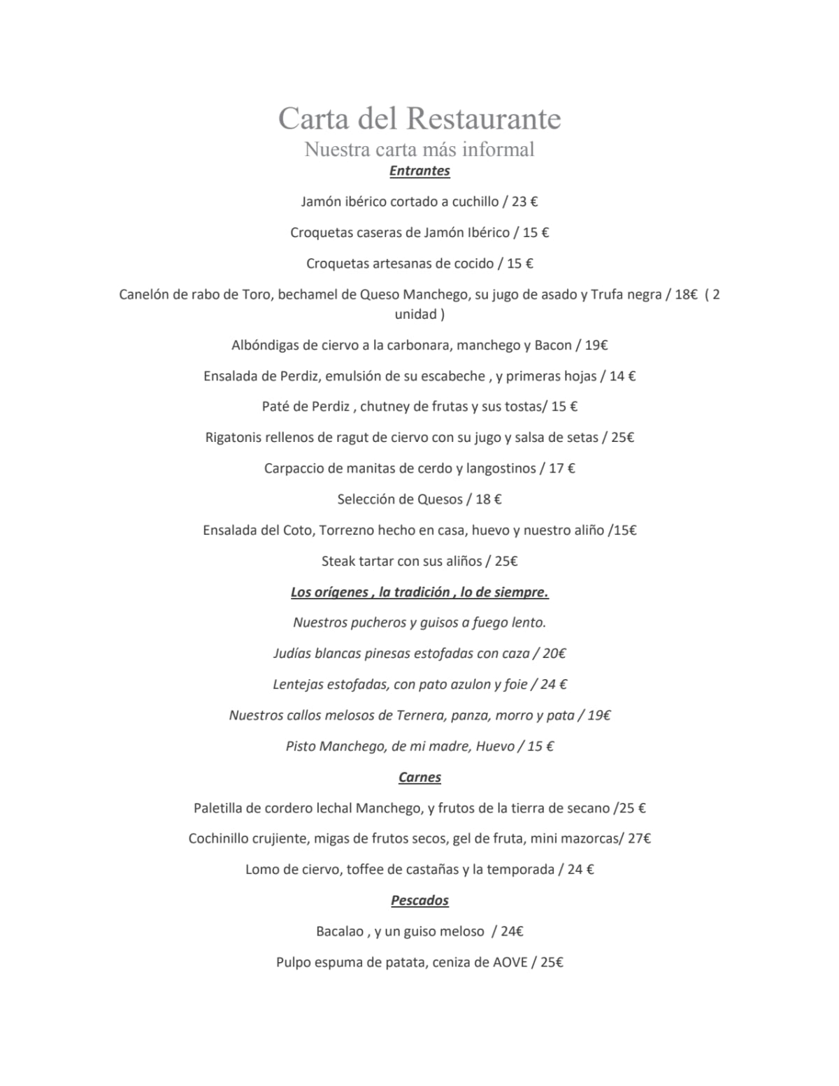 Menus 2024 - Origen in Torre De Juan Abad | TheFork