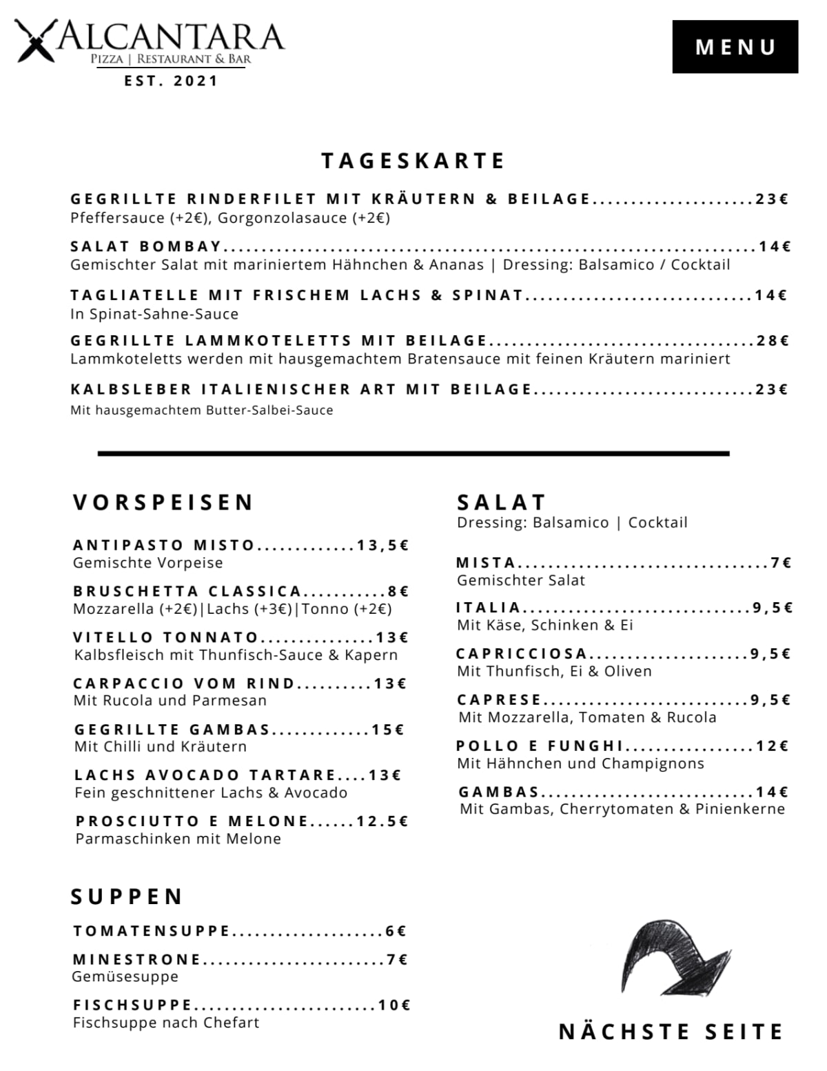 Menù completo e carta 2024 - Alcantara Restaurant & Bar a Düsseldorf ...
