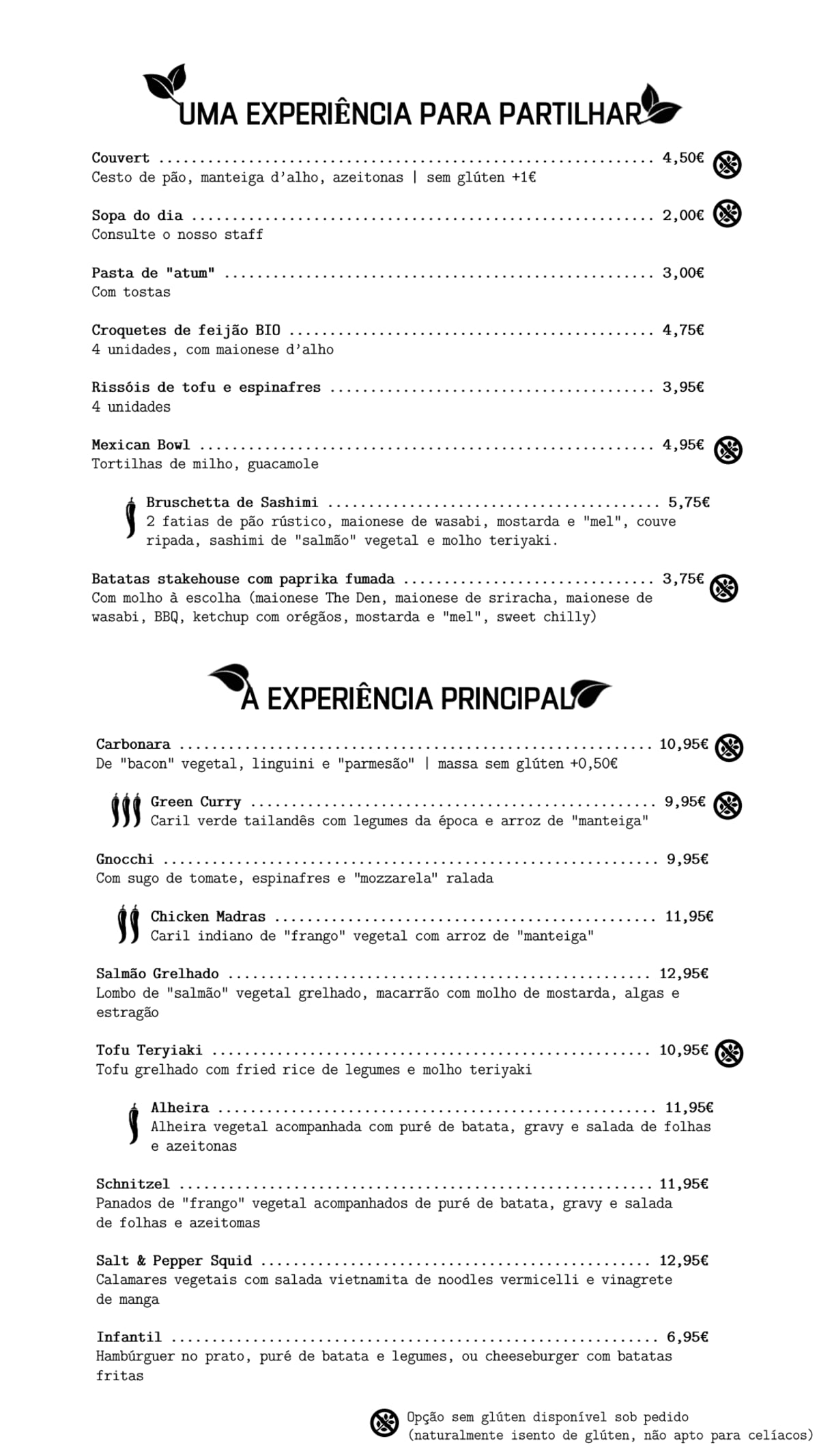 Menu 2023 - The Den - Uma experiência à base de plantas em Oeiras | TheFork