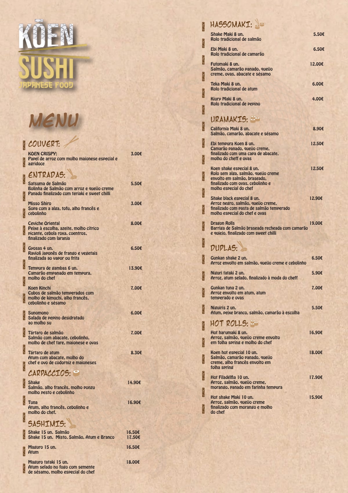 Carte et Menus 2024 - Koen Sushi à Queluz | TheFork