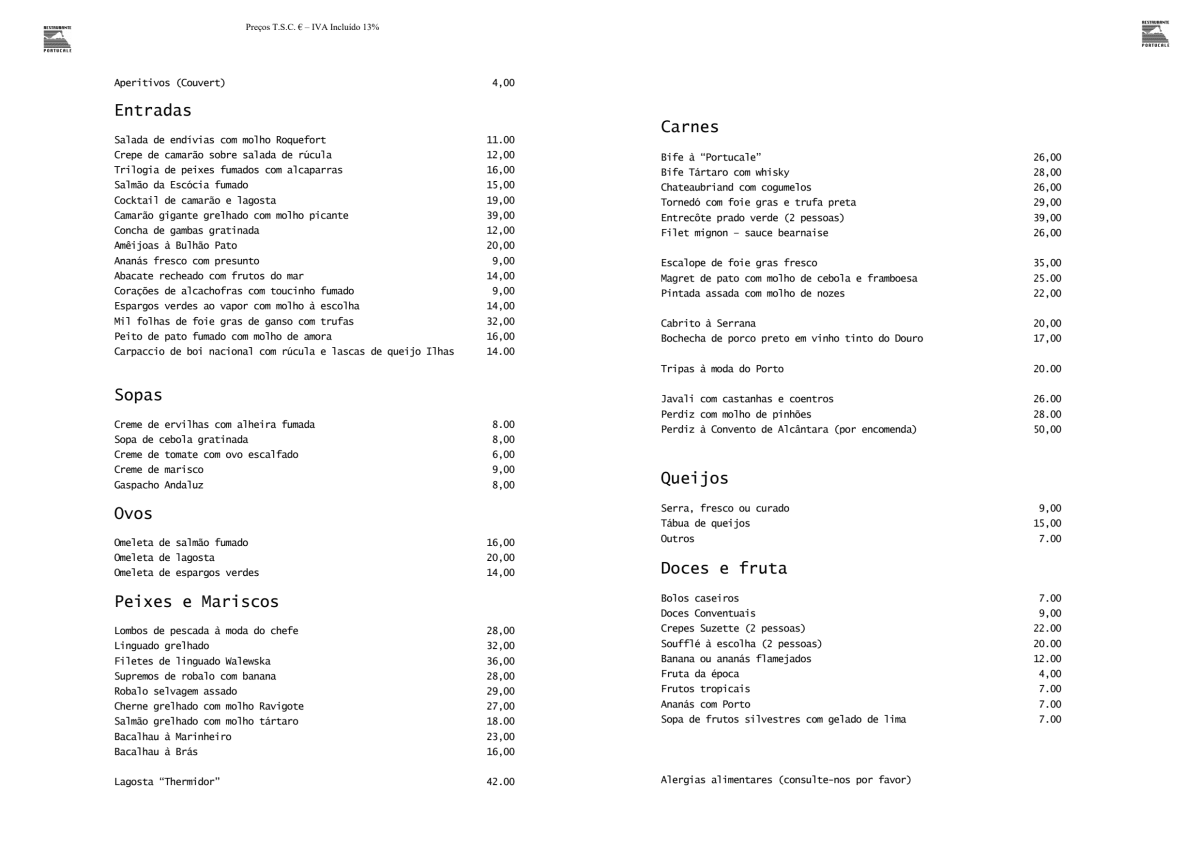 Menu 2024 - Portucale in Porto | TheFork
