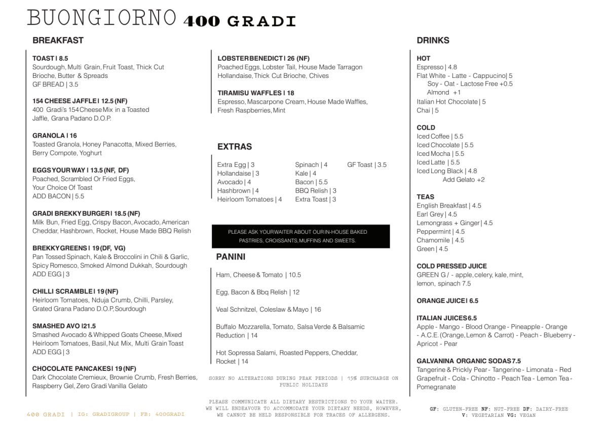 Menu 2024 - 400 Gradi Mornington in Mornington (VIC) | TheFork