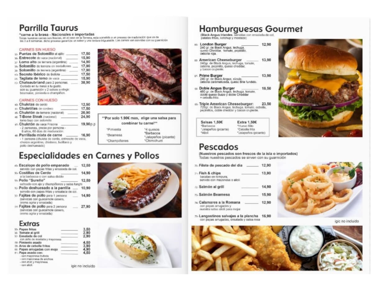Menù completo e carta 2024 - Taurus 1 a Arona (Spagna) | TheFork