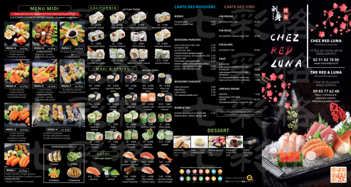 Carte et Menus 2024 - Chez Red Luna à Nantes | TheFork