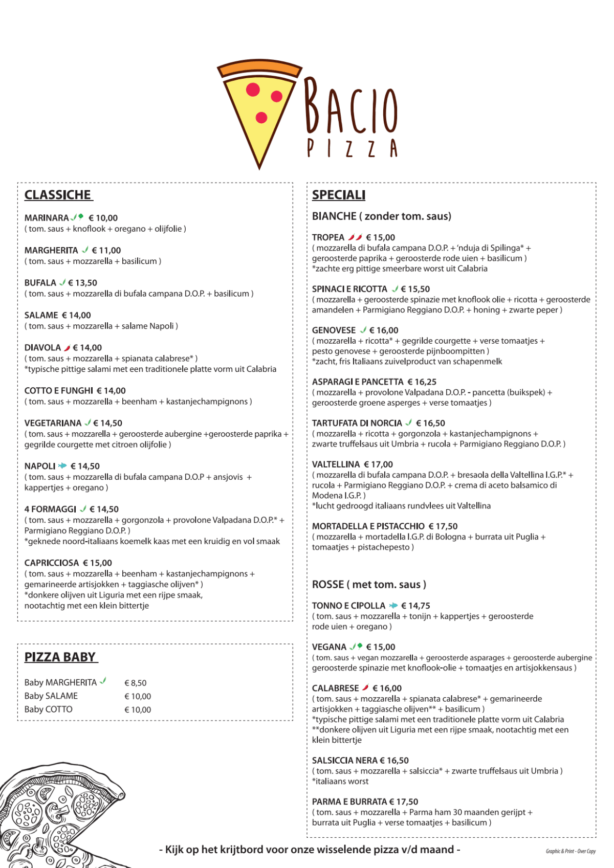 Carte et Menus 2024 - Bacio Pizza à Zaandam | TheFork