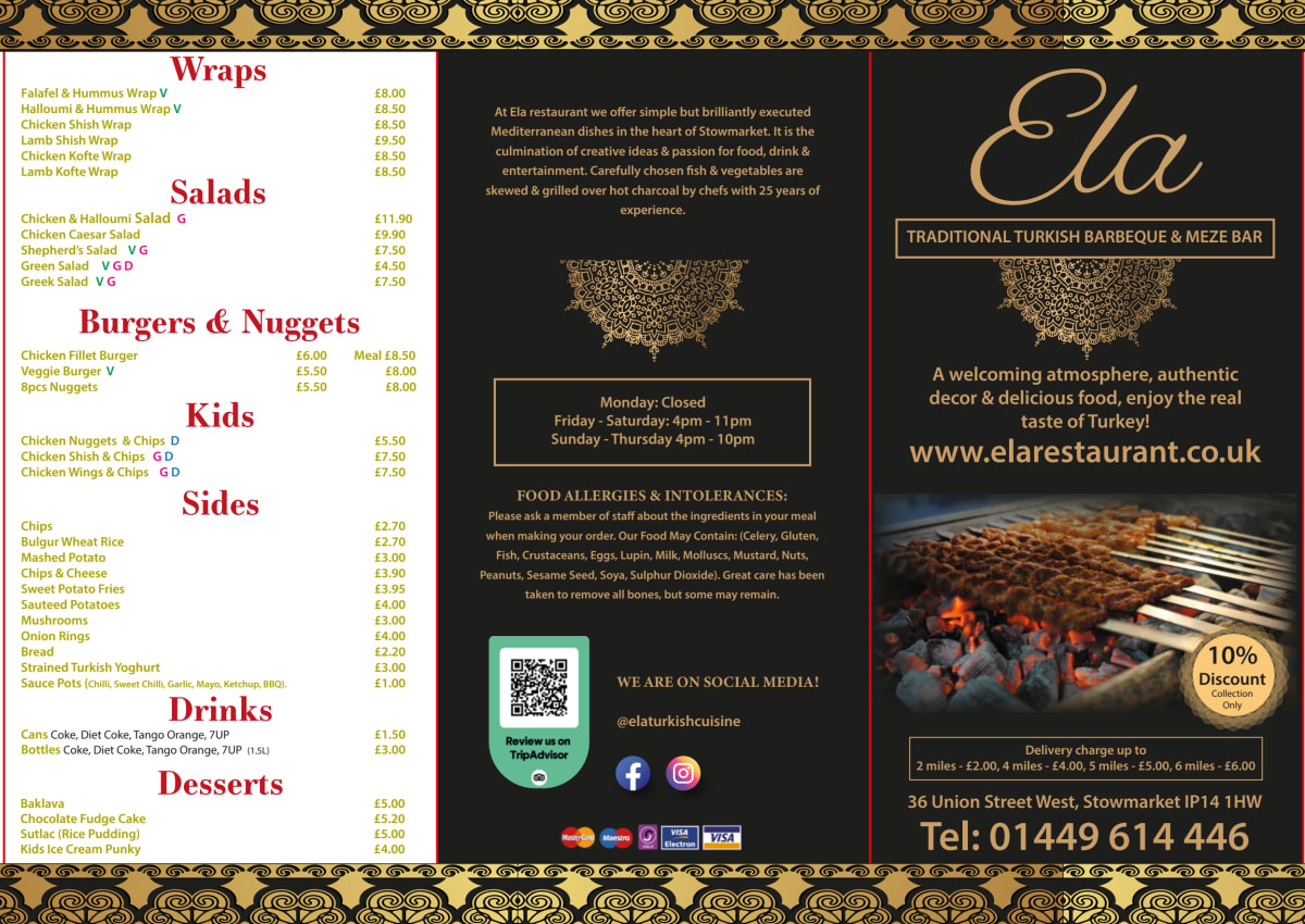 Menu 2024 - Ela Turkish Restaurant in Stowmarket | TheFork