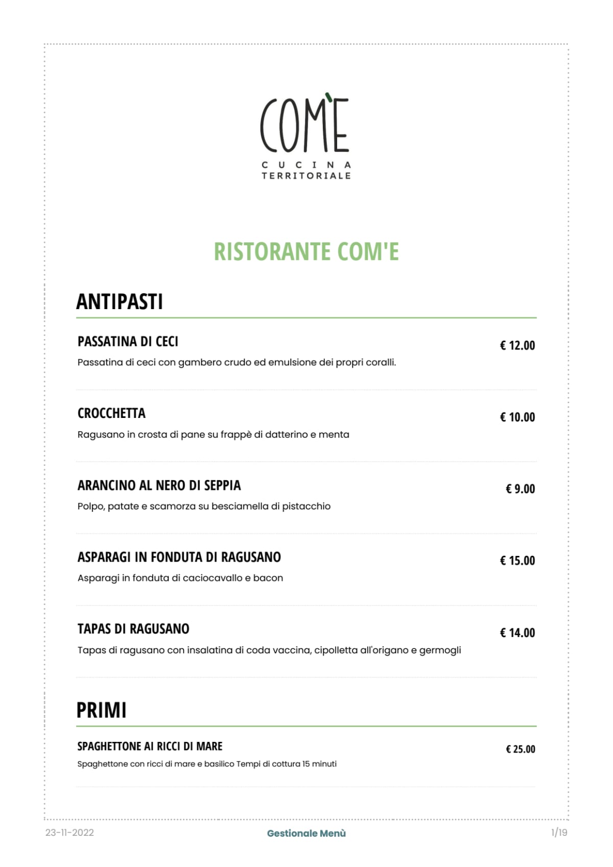 Carte et Menus 2024 - Com'e à Noto | TheFork