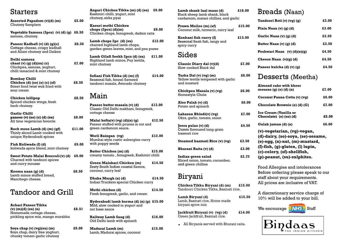 Menu 2024 - Bindaas the Indian Kitchen in Kingston upon Thames | TheFork Menu 2024 - Bindaas the Indian Kitchen in Kingston upon Thames | TheFork