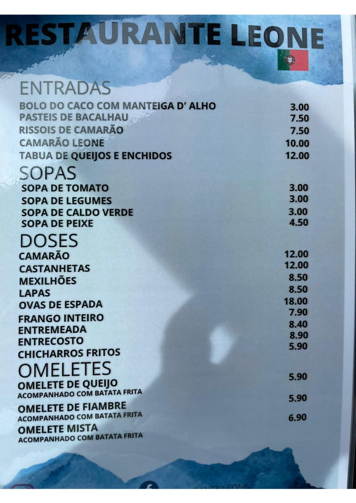 Menu 2024 - Restaurante Leone em Caniçal | TheFork