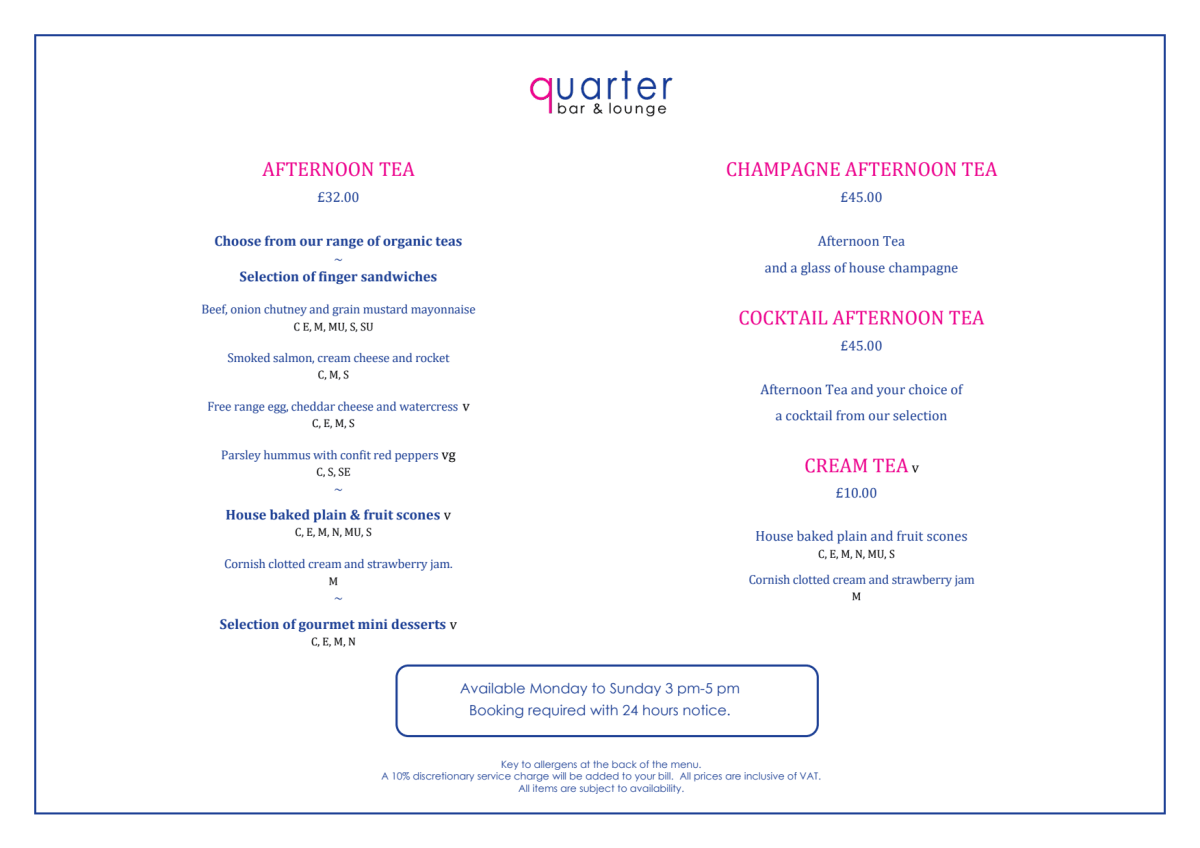 Menu 2024 - Quarter Bar & Lounge Afternoon Tea in Londen | TheFork