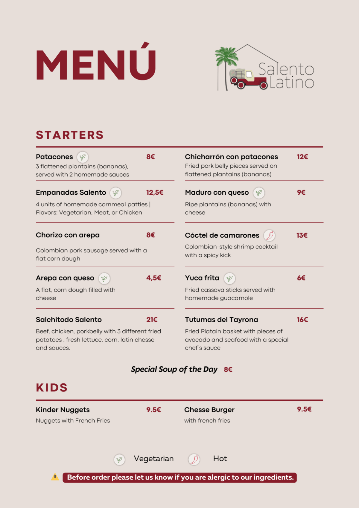 Carte et Menus 2024 - Salento Latino Colombian Traditional Food à ...