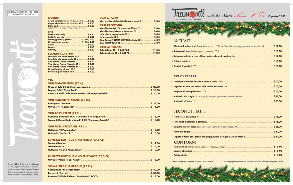 Menù completo e carta 2024 - Ristorante Pizzeria Tramonti a Piacenza ...