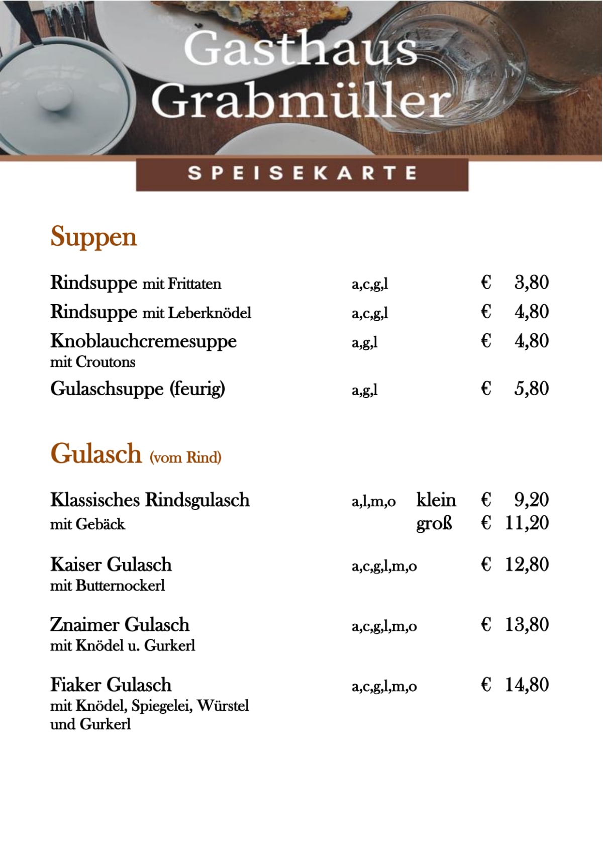 Menu 2024 - Gasthaus Grabmüller in Vienna | TheFork