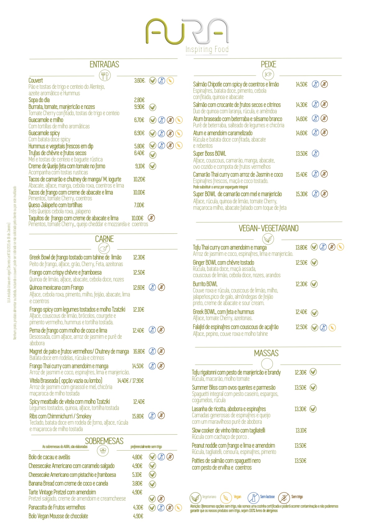 Menu 2022 - Aura Inspiring Food in Paço de Arcos | TheFork