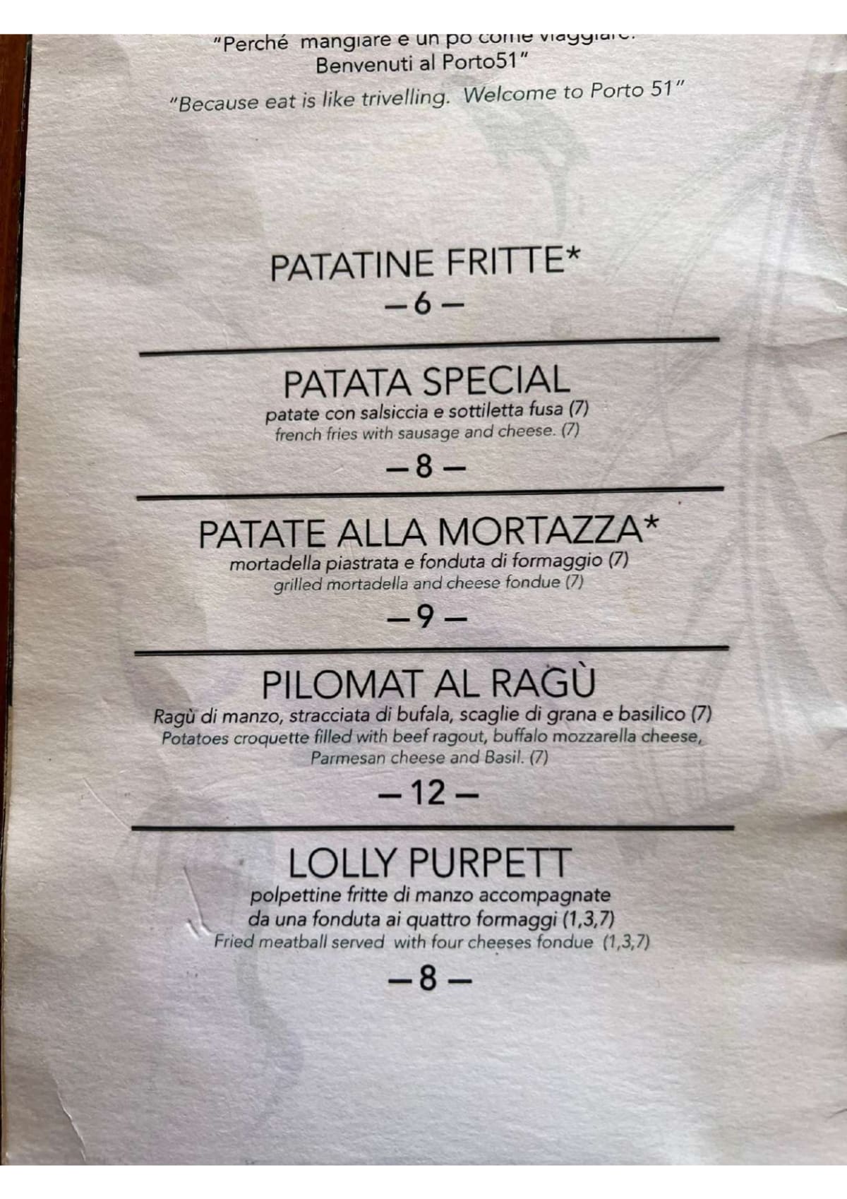 Speisekarte 2024 – Porto 51 in Ischia – TheFork