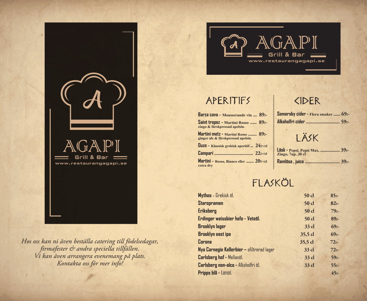 Menu 2022 - Restaurang Agapi grill & bar in Stockholm | TheFork