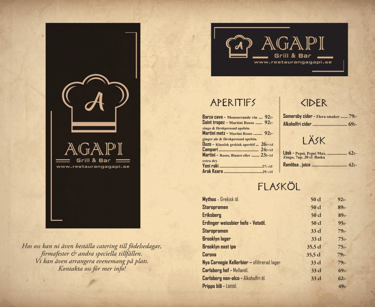 Carte et Menus 2024 - Restaurang Agapi grill & bar à Stockholm | TheFork