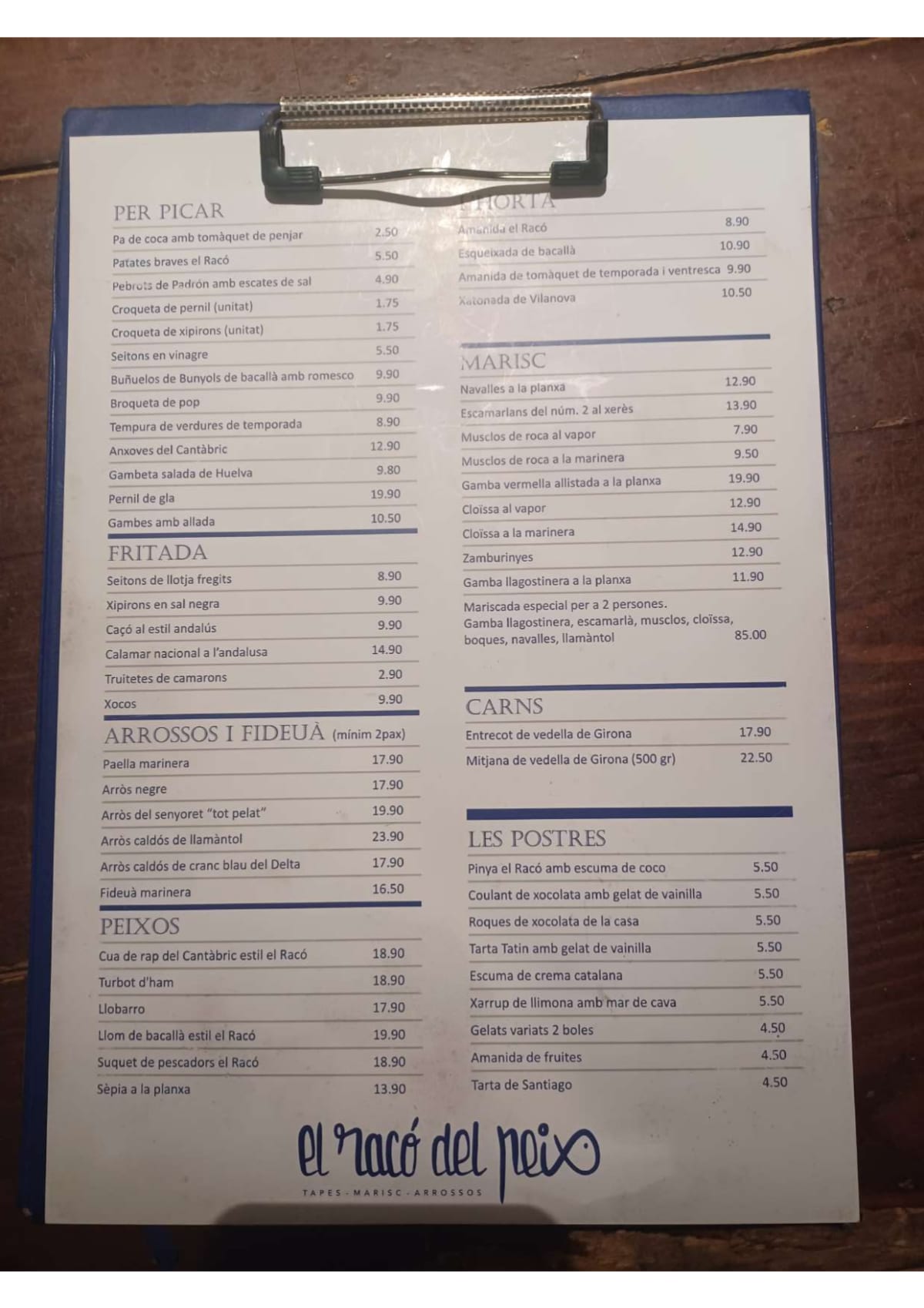 Carte et Menus 2024 - El Racó del Peix à Barcelone | TheFork