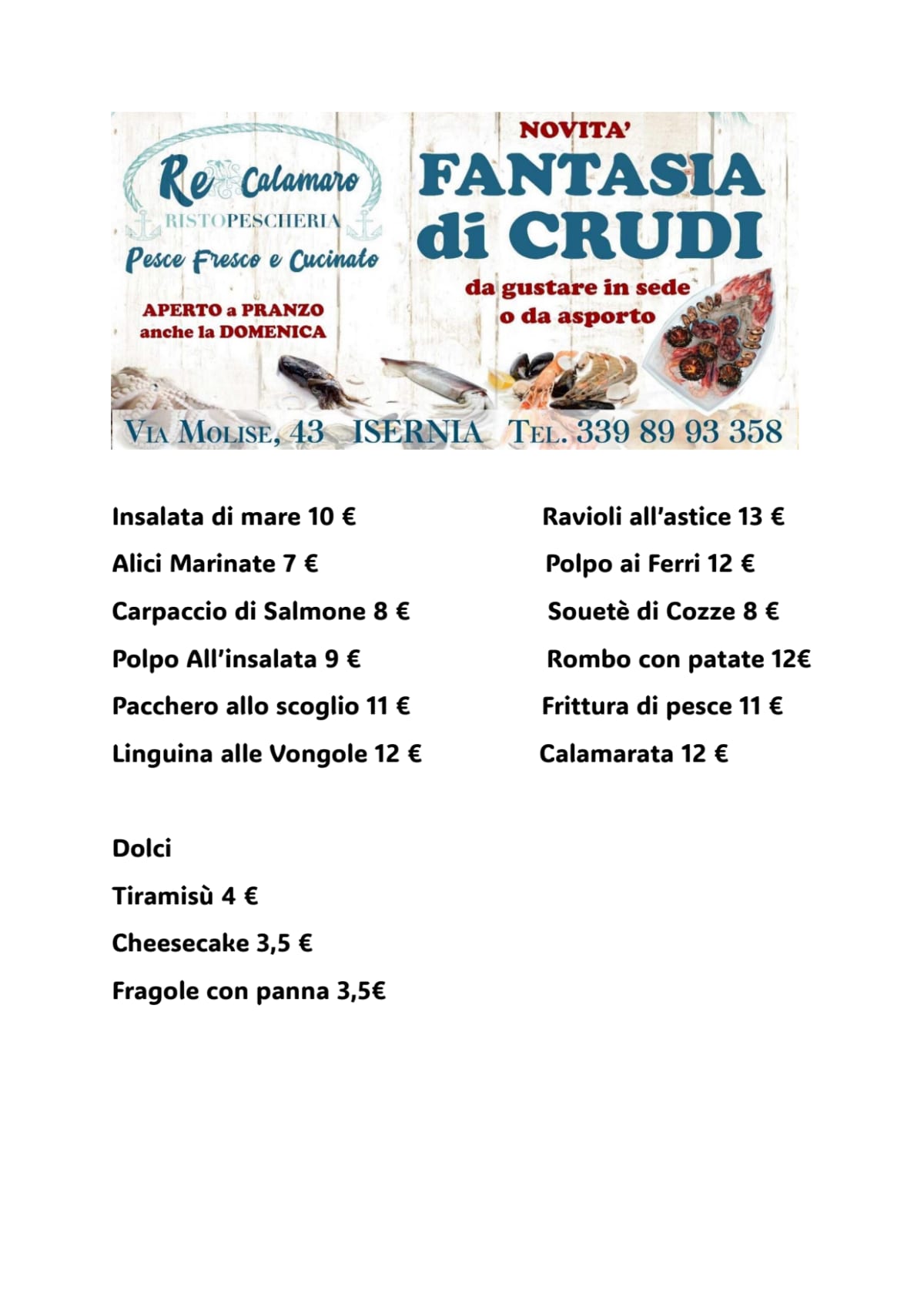 Menu 2024 - Re Calamaro in Isernia | TheFork Menu 2024 - Re Calamaro in Isernia | TheFork