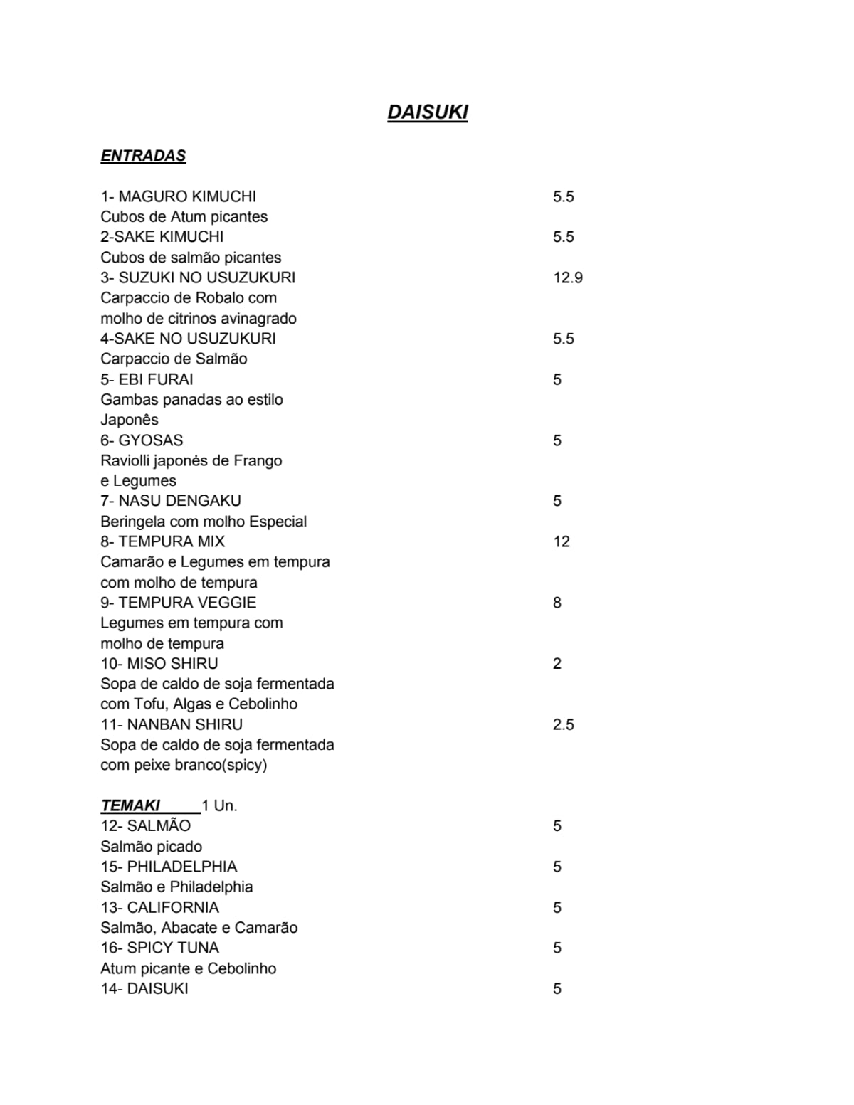 Menù completo e carta 2024 - Daisuki - Carnaxide a Carnaxide | TheFork