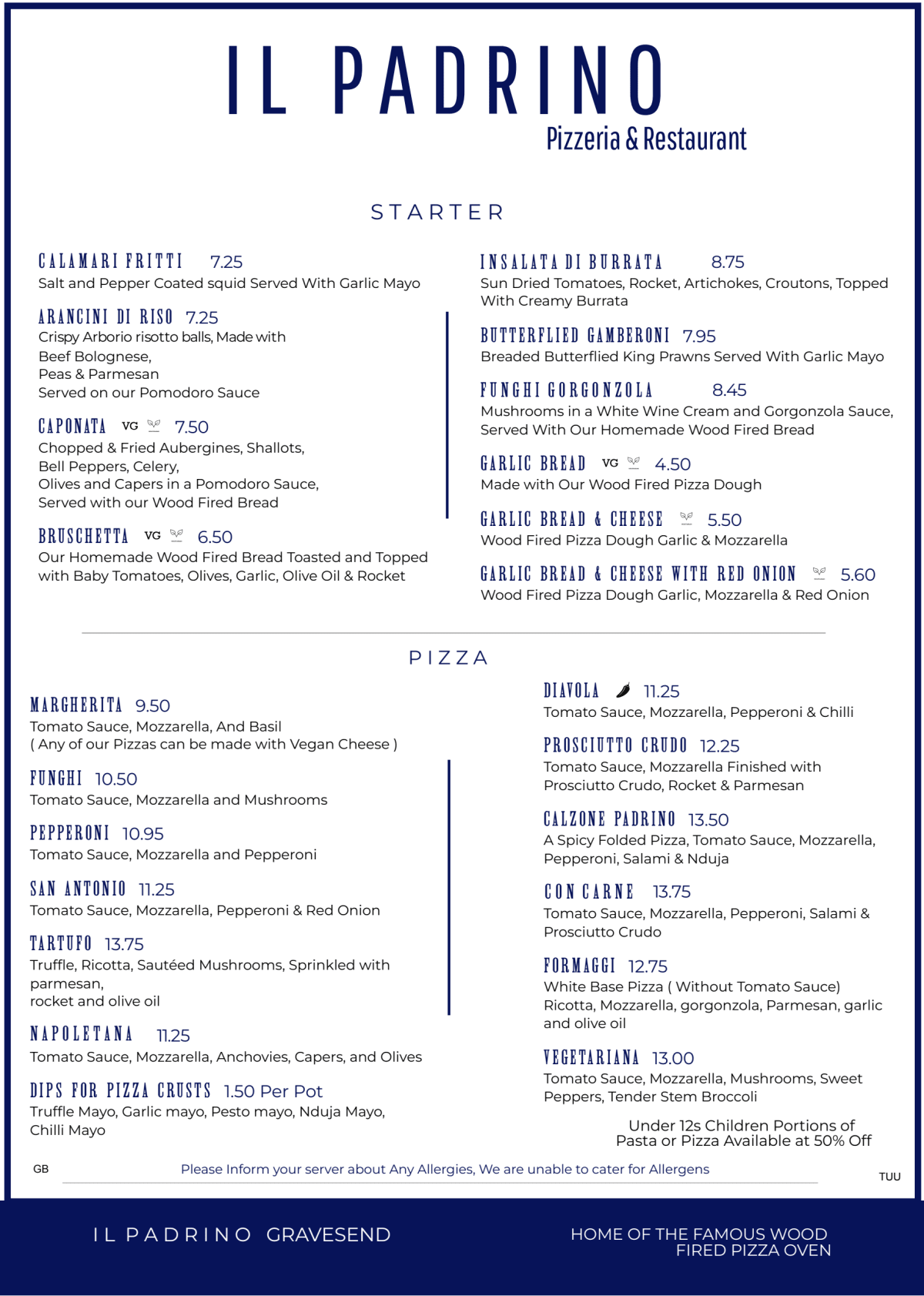 Menus 2024 - Il Padrino in Gravesend | TheFork