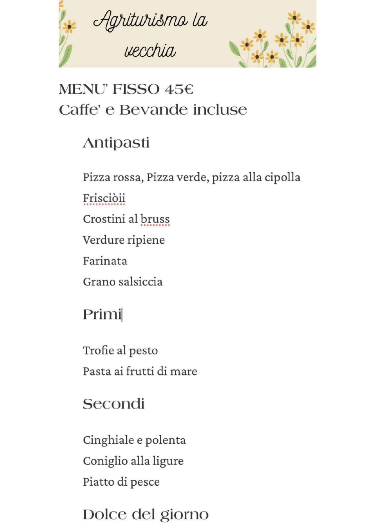 Carte et Menus 2024 - La Vecchia à Dolceacqua | TheFork