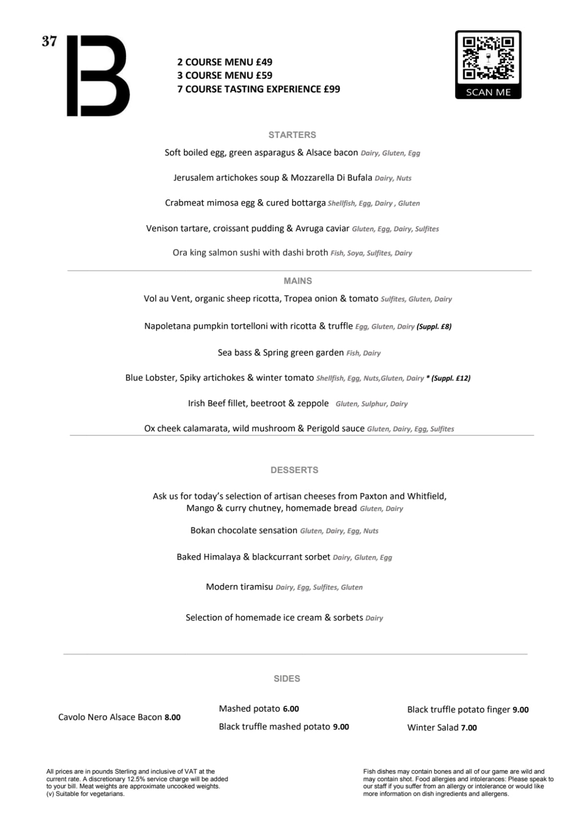 Menus 2023 - Bokan 37 Restaurant in London | TheFork