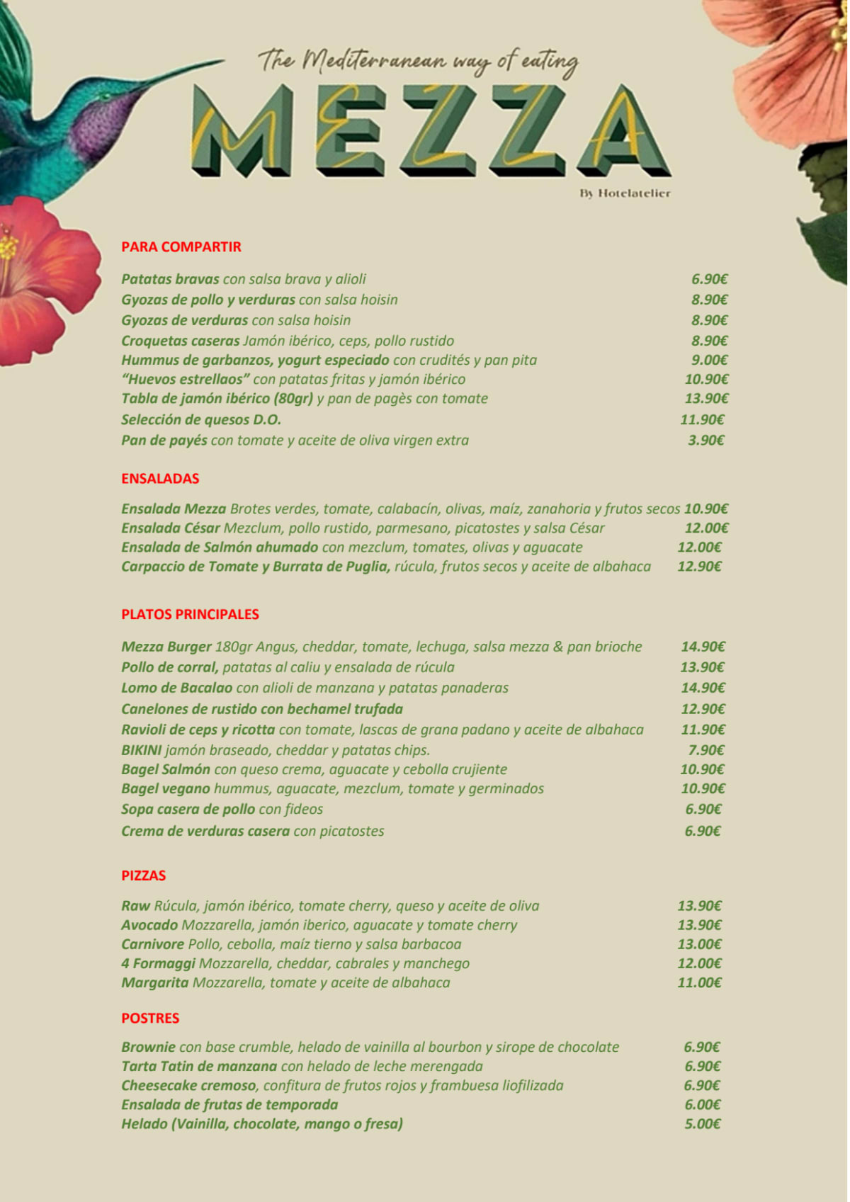 Carte et Menus 2024 - Mezza à Barcelone | TheFork