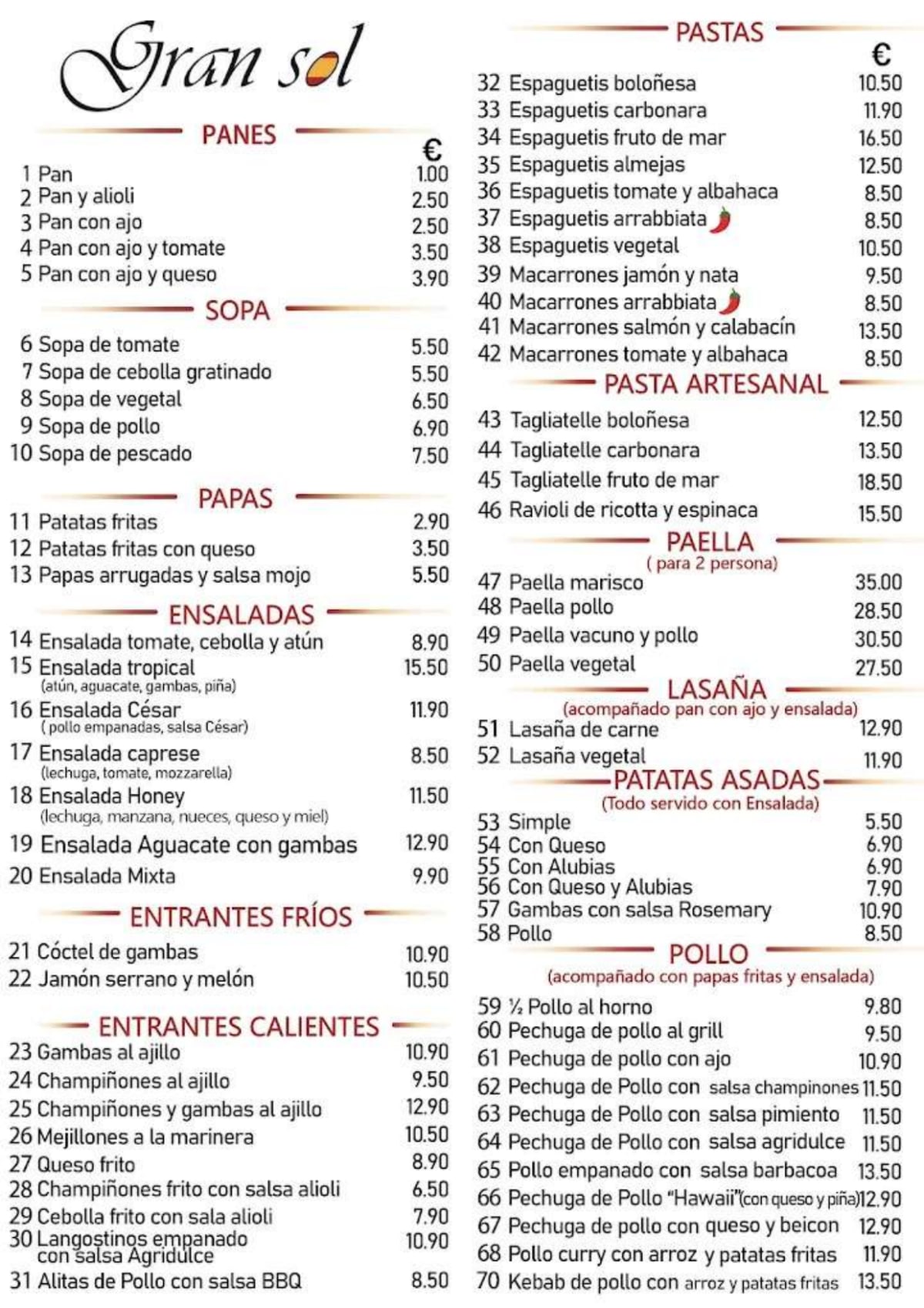 Carte et Menus 2024 - Gran Sol à Aero-Club | TheFork