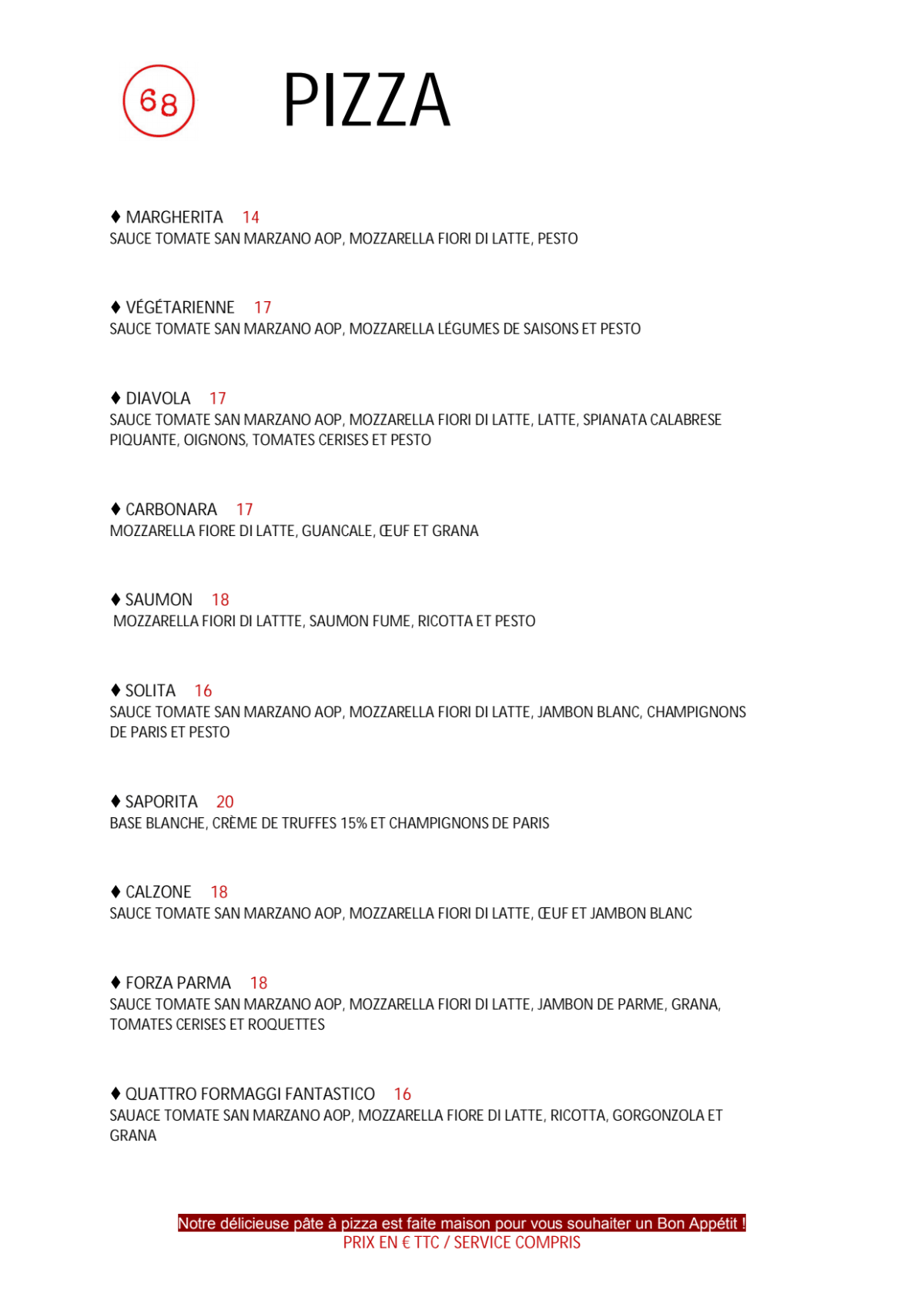 Menu 2024 - Le 68 in Paris | TheFork