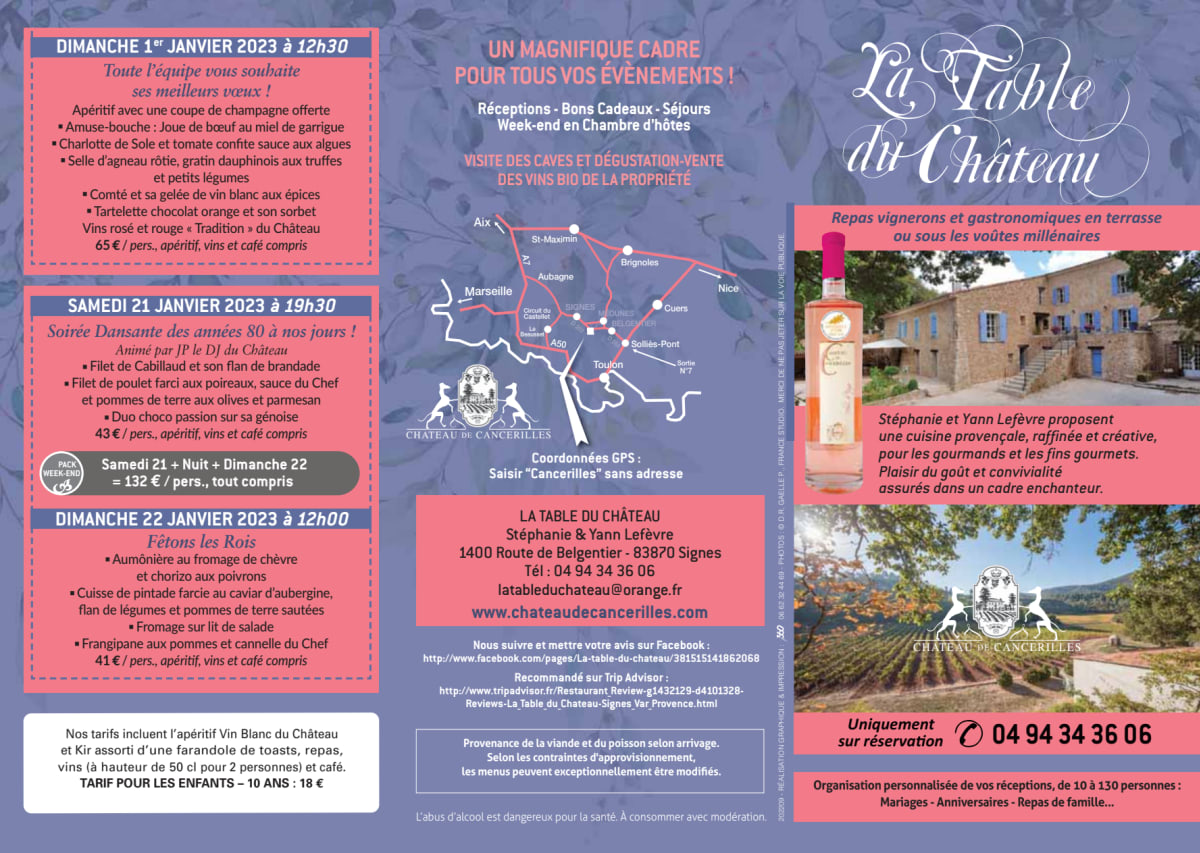 Carte et Menus 2024 - La Table du Chateau à Signes | TheFork