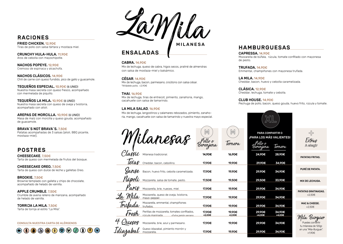 Carta y menù 2024 Actualizados - La Mila Milanesa en Donostia/San ...
