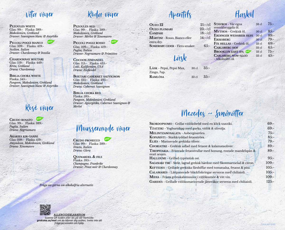 Carte et Menus 2024 - Grekiska Grill & Bar Gävle à Gävle | TheFork