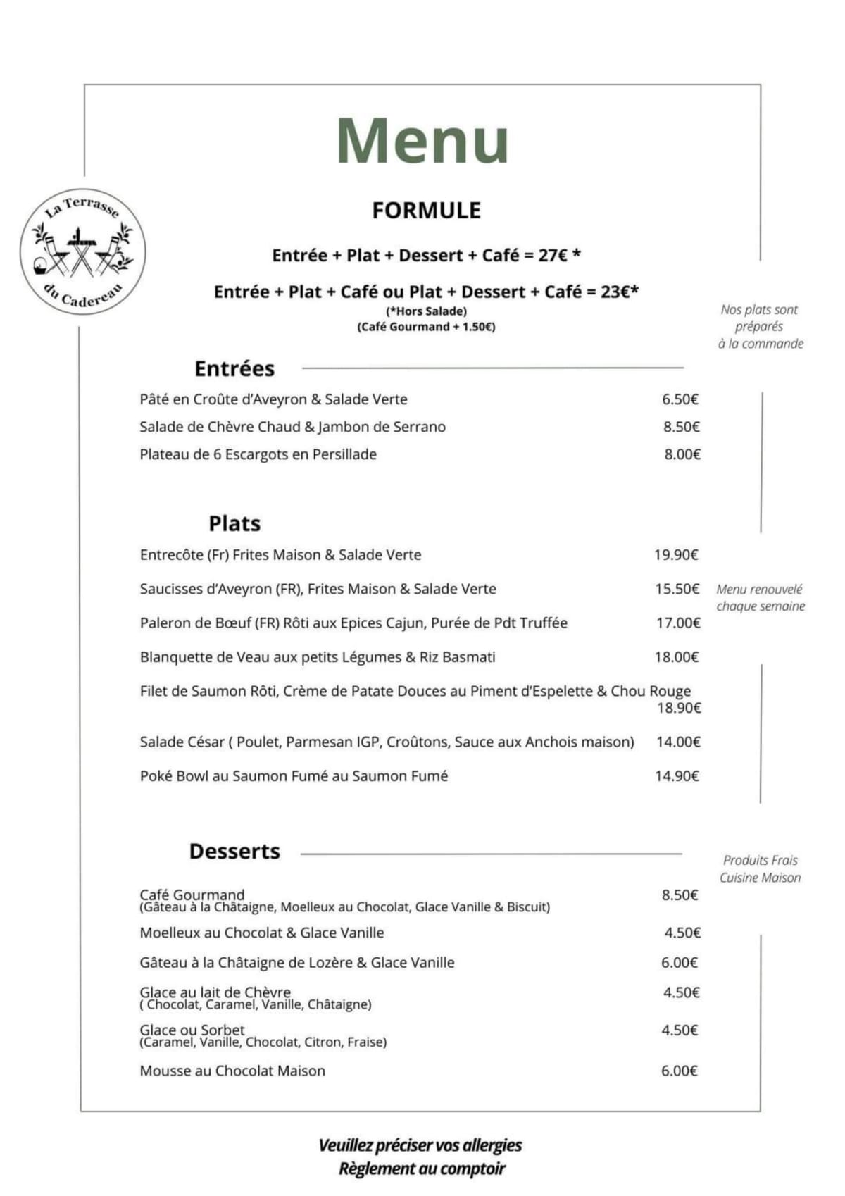 Carta y menù 2024 Actualizados - La Terrasse Du Cadereau en Nîmes | TheFork