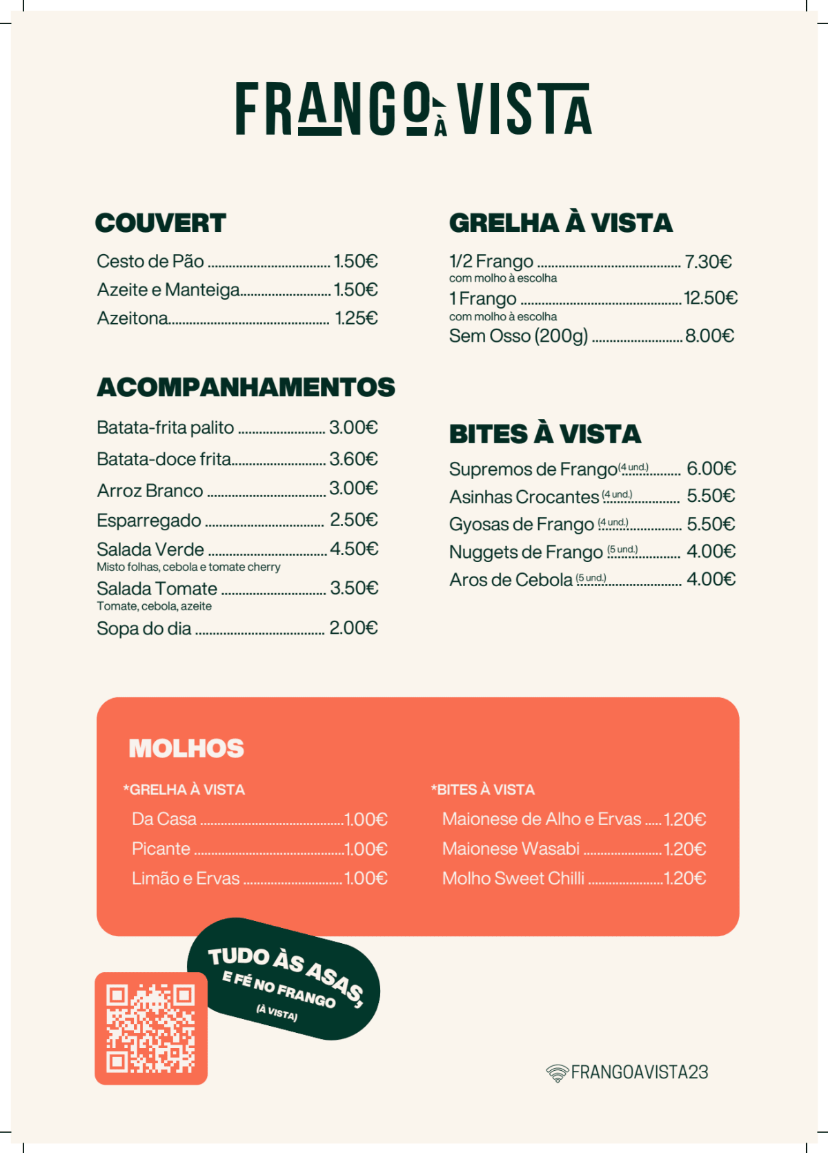 Speisekarte 2024 – Frango à Vista in Caxias – TheFork