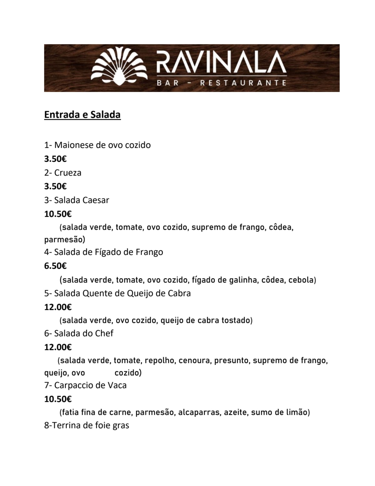 Carte et Menus 2024 - Ravinala à Almancil | TheFork