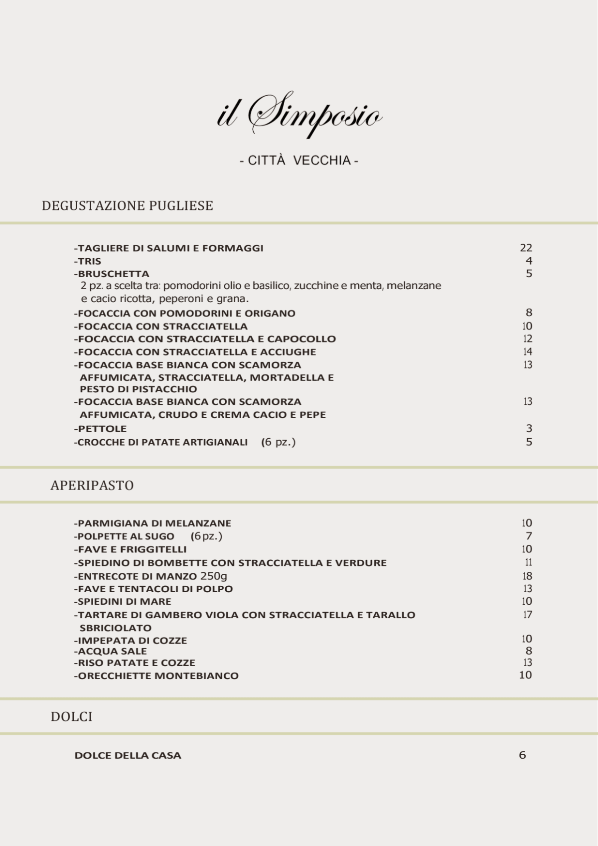Carta y menù 2024 Actualizados - Il Simposio Città Vecchia en Tarento ...