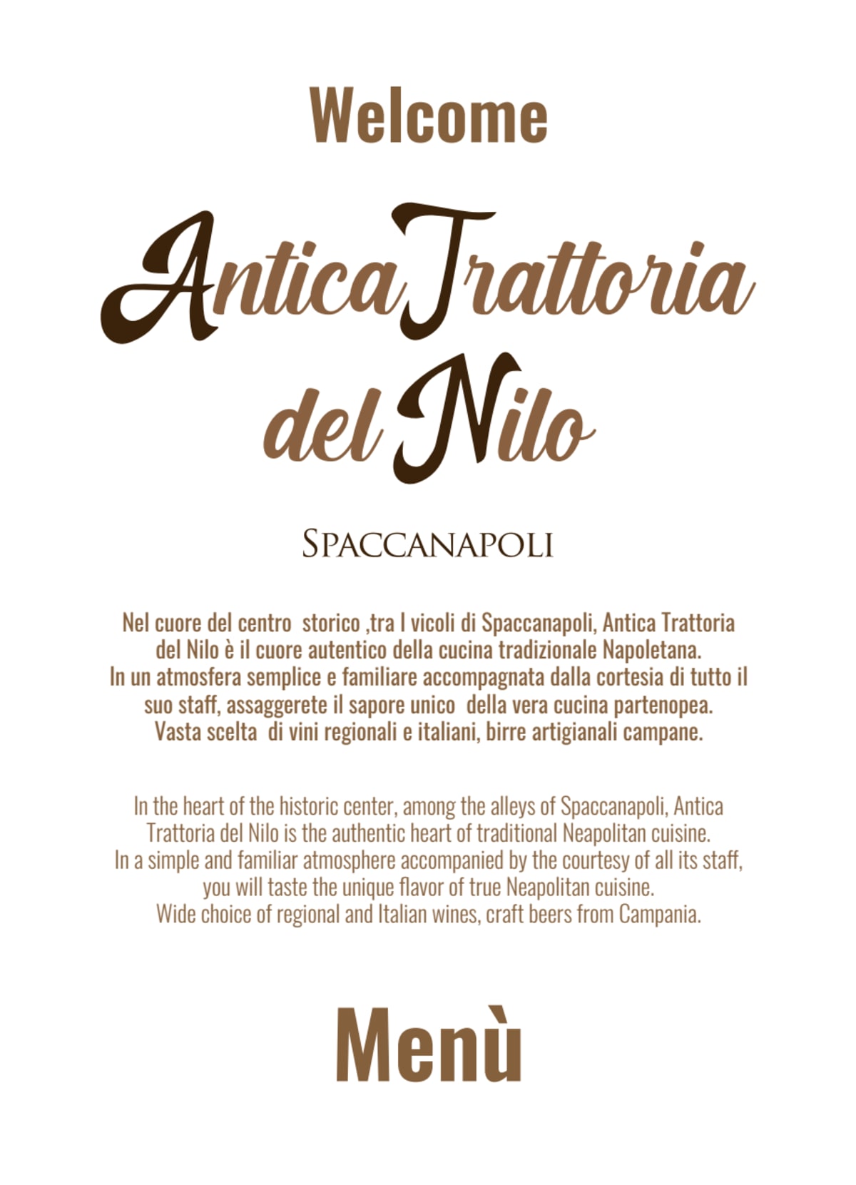Carte et Menus 2024 - Antica Trattoria del Nilo à Naples | TheFork