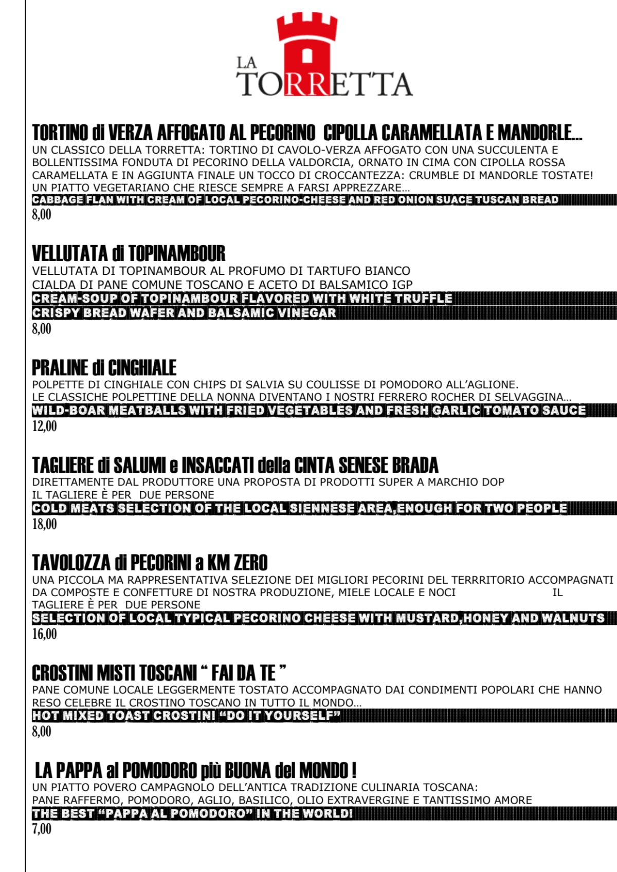Speisekarte 2024 – La Torretta Chianciano in Chianciano Terme – TheFork