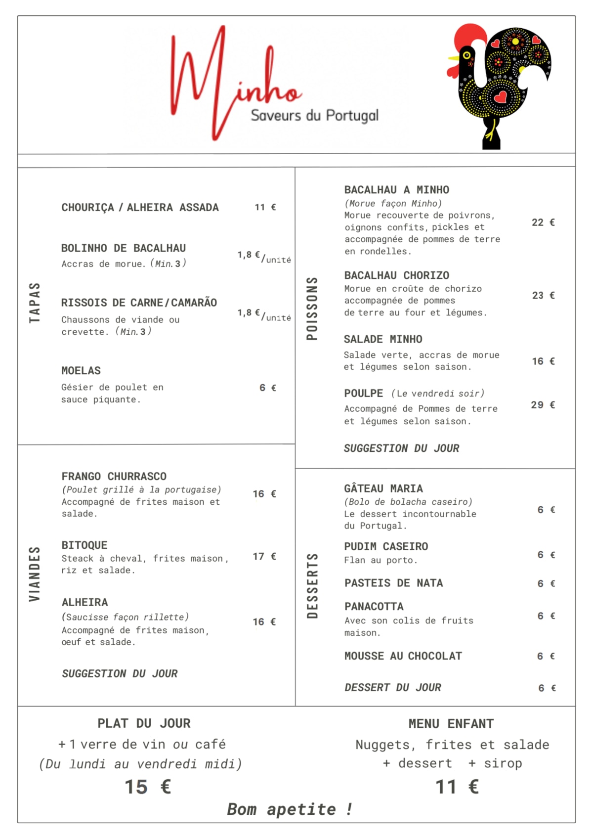Carta y menù 2024 Actualizados - Minho (Saveurs du Portugal) en ...