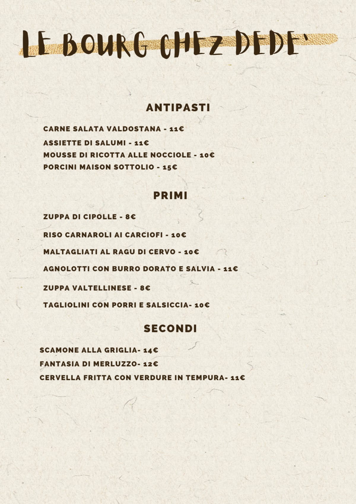 Carte et Menus 2024 - Le Bourg Chez Dedè di Bertola Vittoria à Antey ...