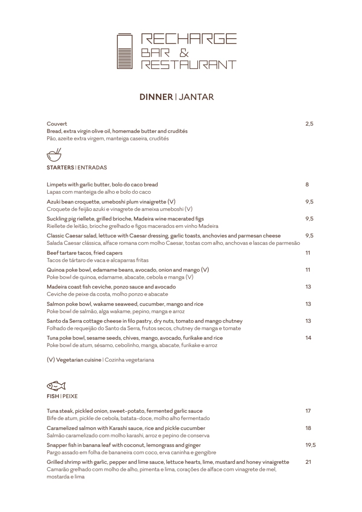 Menu 2022 - Recharge Restaurant in Funchal | TheFork