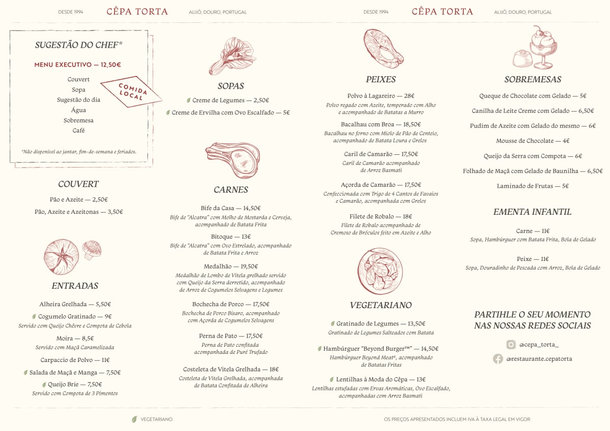 Carte et Menus 2024 - Cêpa Torta à Alijó | TheFork