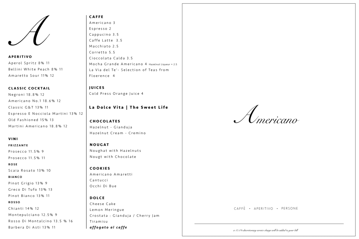Carte et Menus 2024 - Americano London à Londres | TheFork