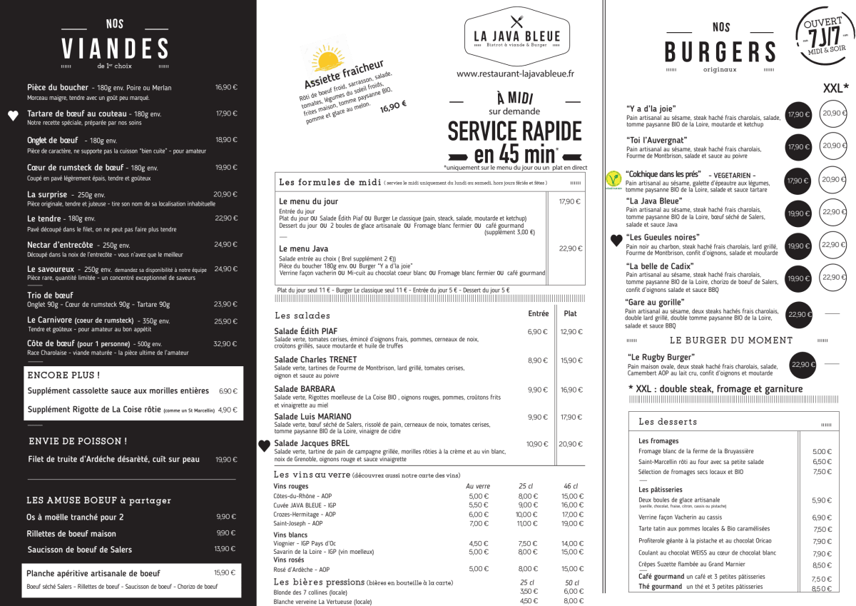 Carte et Menus 2024 - La Java Bleue à Saint-Étienne | TheFork