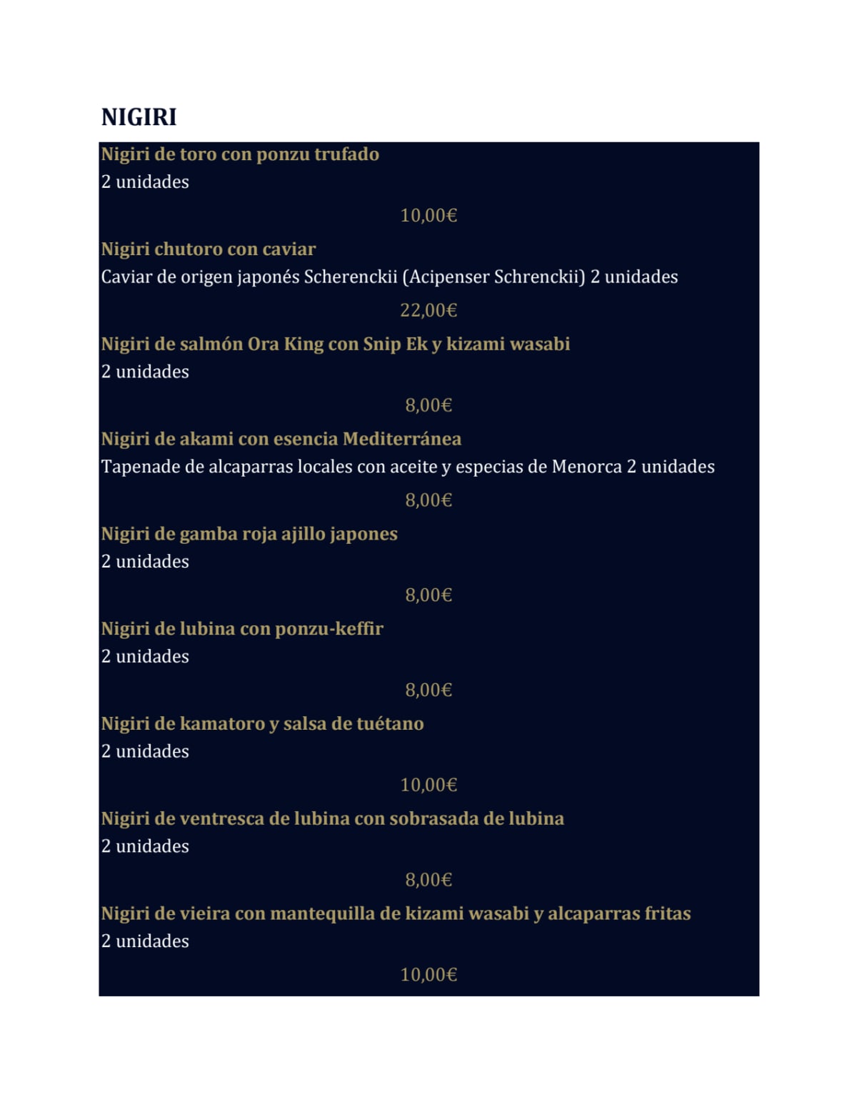 Carte et Menus 2024 - Godai Menorca - Only Adults +16 à Cala en Bosc | TheFork