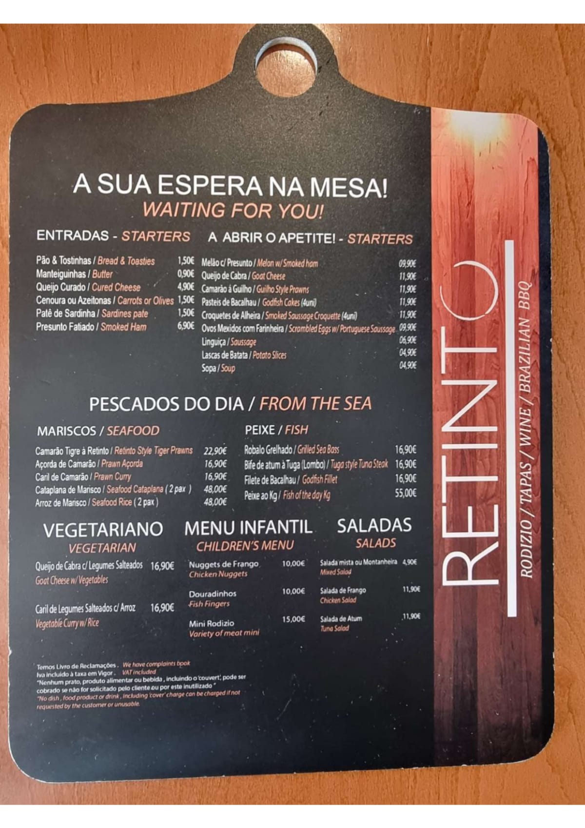 Carta y menù 2024 Actualizados - Retinto - Tapas, Fish & Wine en ...