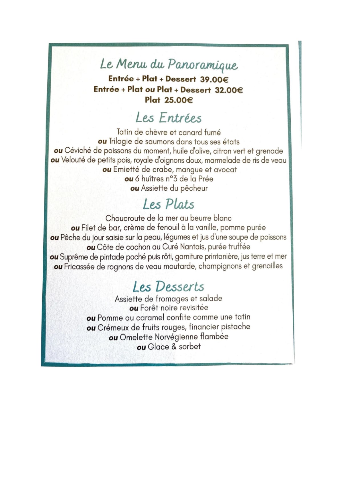 Menus 2023 - Le Panoramique de la Prée in La Plaine-sur-Mer | TheFork