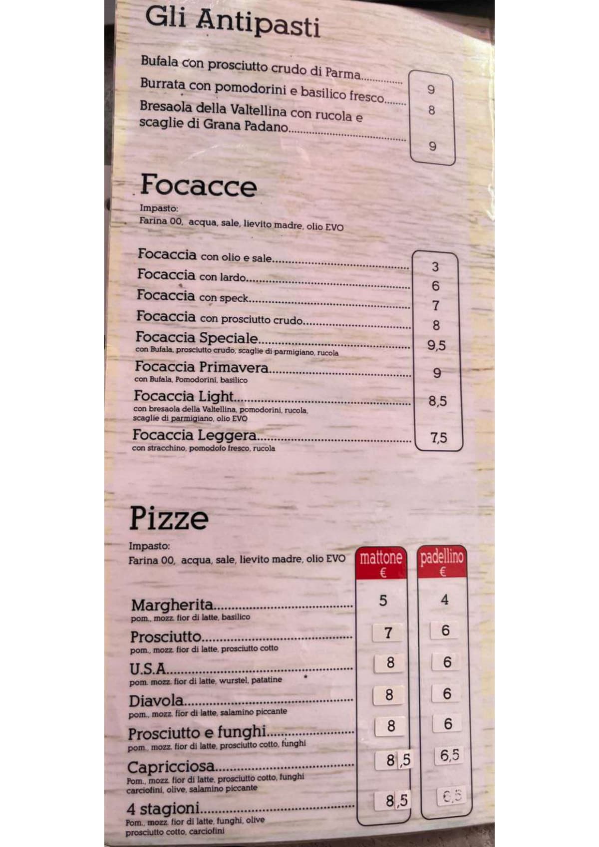 Menu 2024 - Pizzeria Da Emma em Turim | TheFork